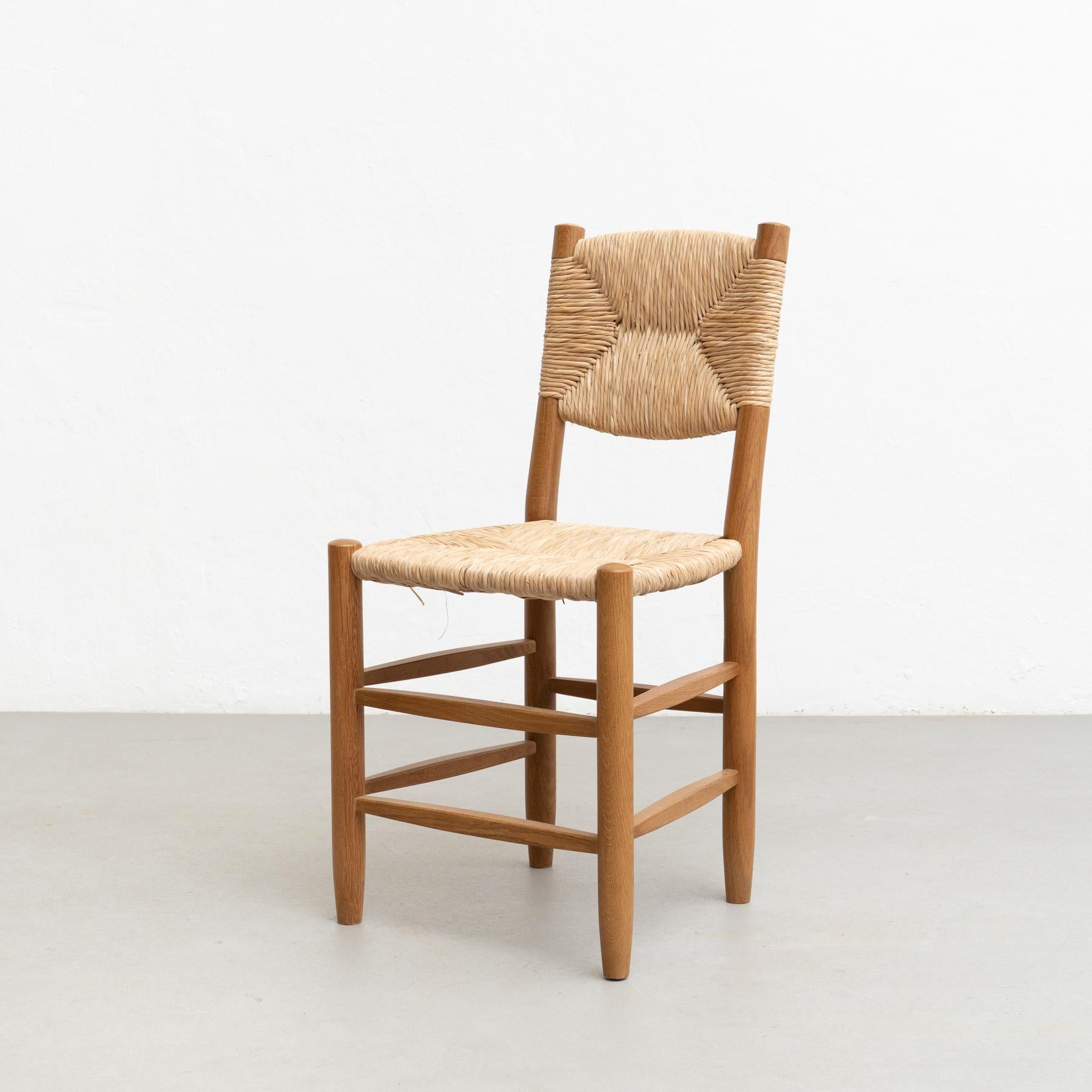Set of Six After Charlotte Perriand N.19 Chairs, Wood Rattan, Mid ...