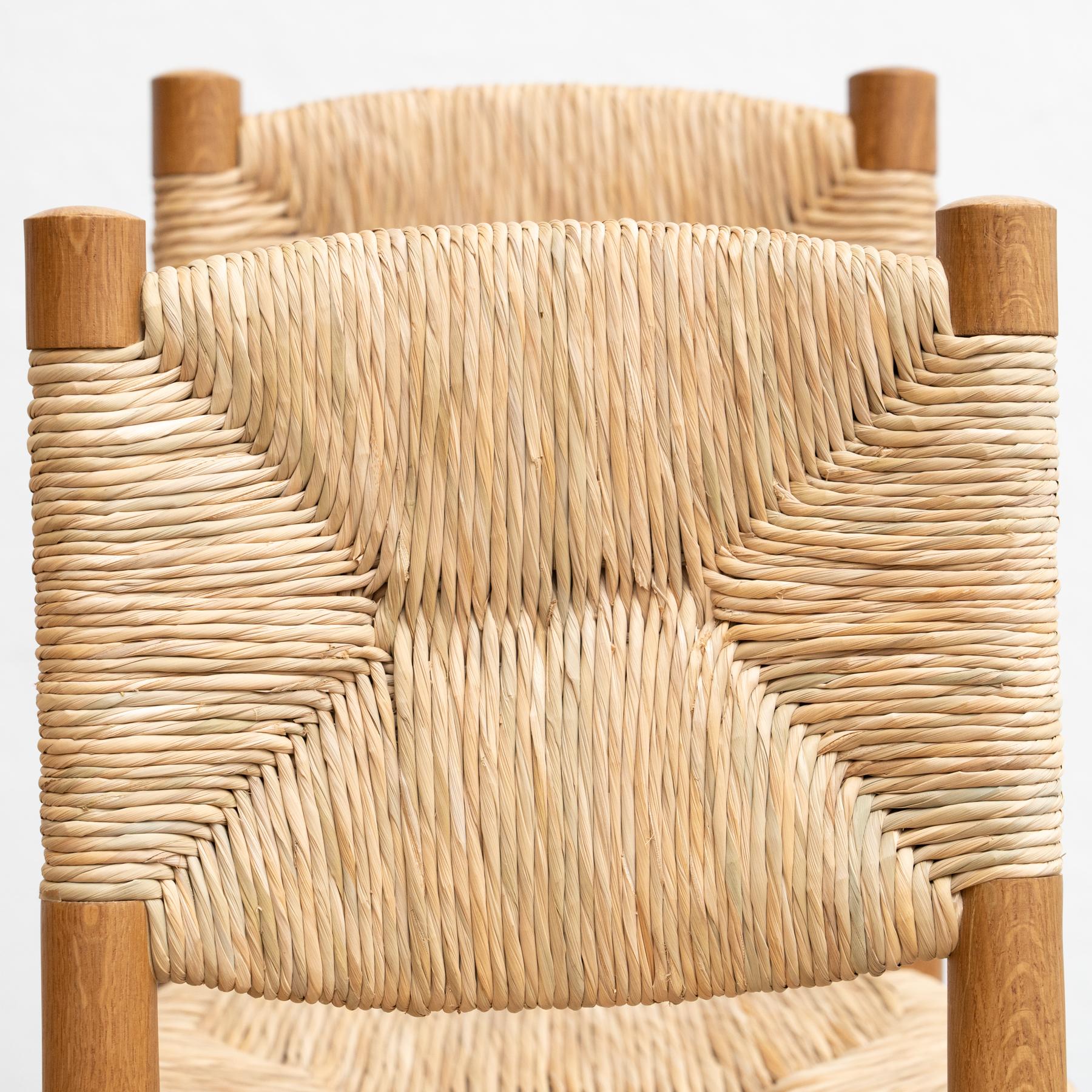 Set of Six After Charlotte Perriand N.19 Chairs, Wood Rattan, Mid ...