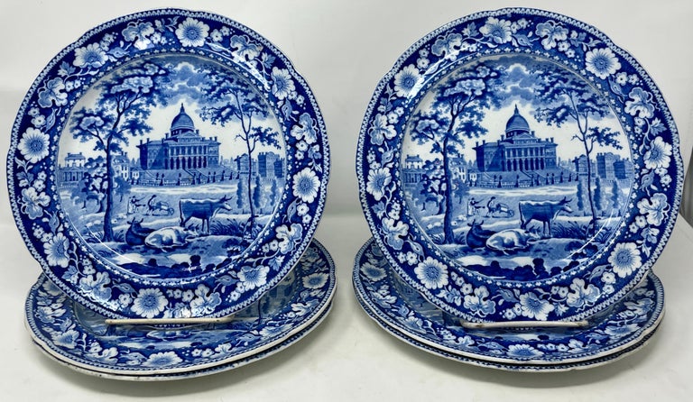 Set of Six Antique 19th Century English Blue and White Porcelain Plates ...
