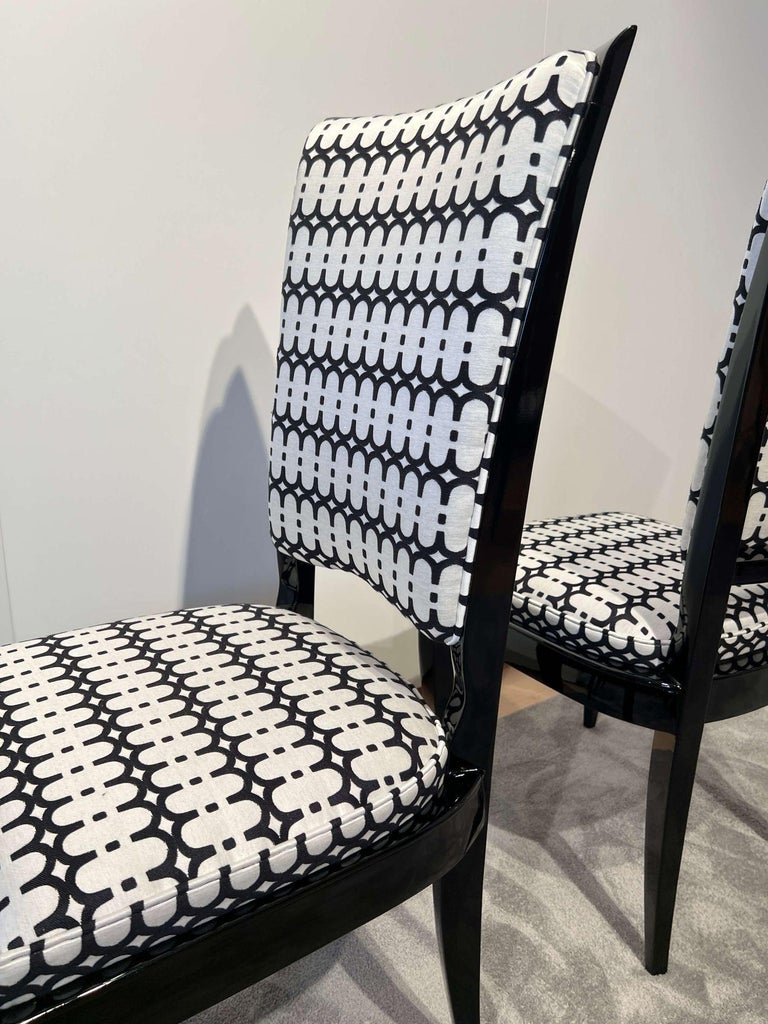 Set of Six Art Deco High Back Dining Chairs, Black Lacquer, France ...