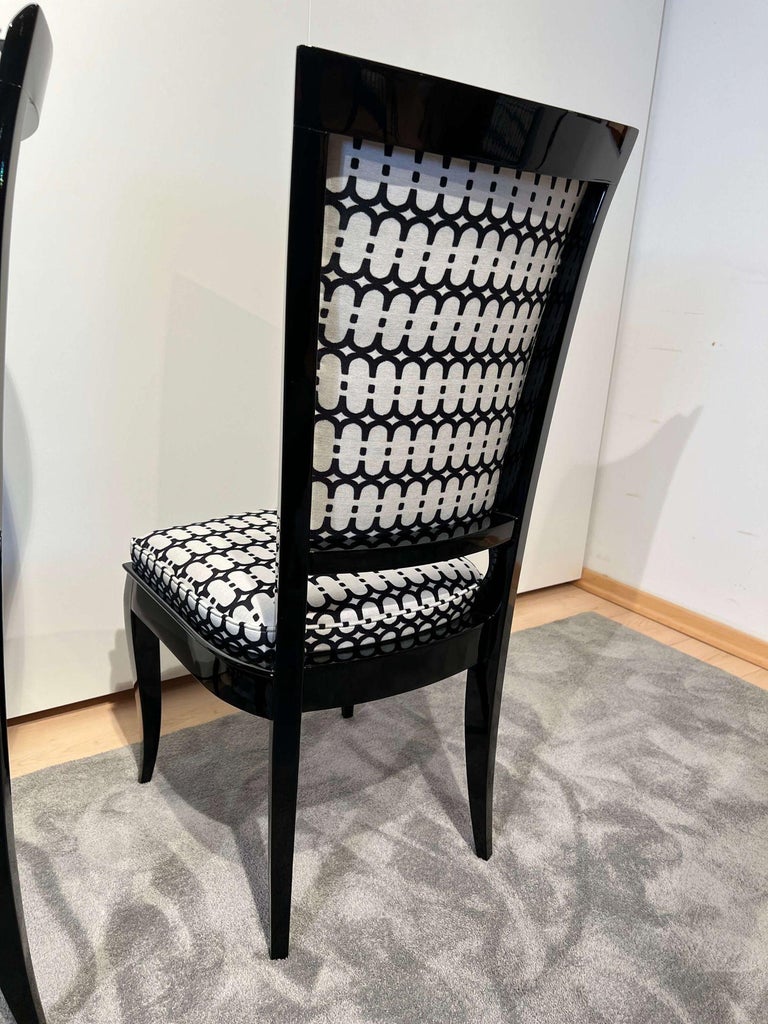 Set of Six Art Deco High Back Dining Chairs, Black Lacquer, France ...