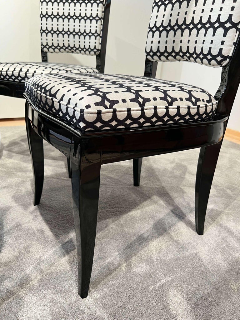 Set of Six Art Deco High Back Dining Chairs, Black Lacquer, France ...