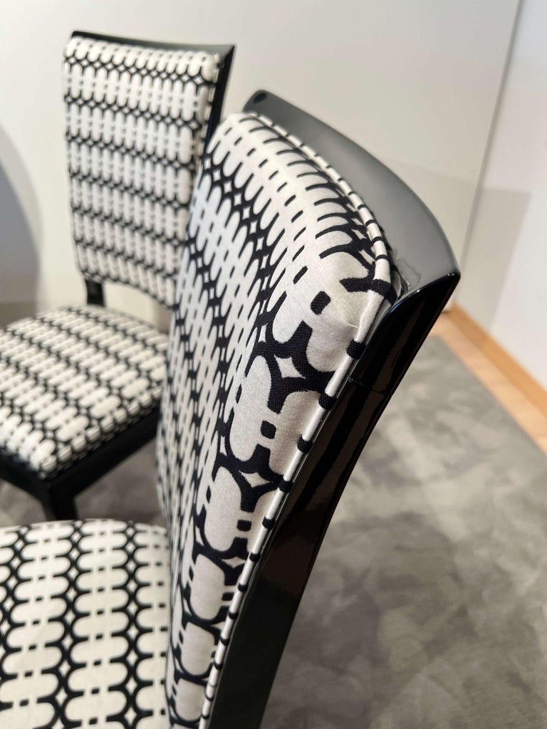 Set of Six Art Deco High Back Dining Chairs, Black Lacquer, France ...