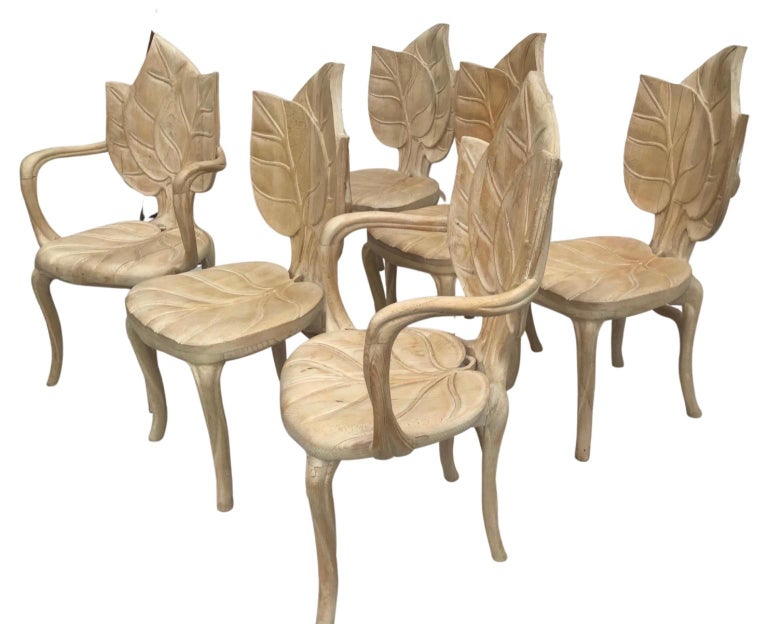 Set Of Six Bartolozzi and Maioli Carved Wooden Leaf Chairs For Sale at ...