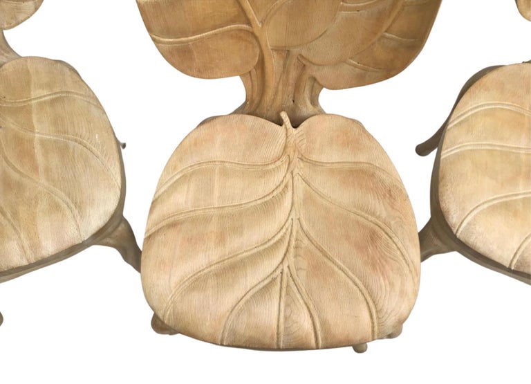 Set Of Six Bartolozzi and Maioli Carved Wooden Leaf Chairs For Sale at ...