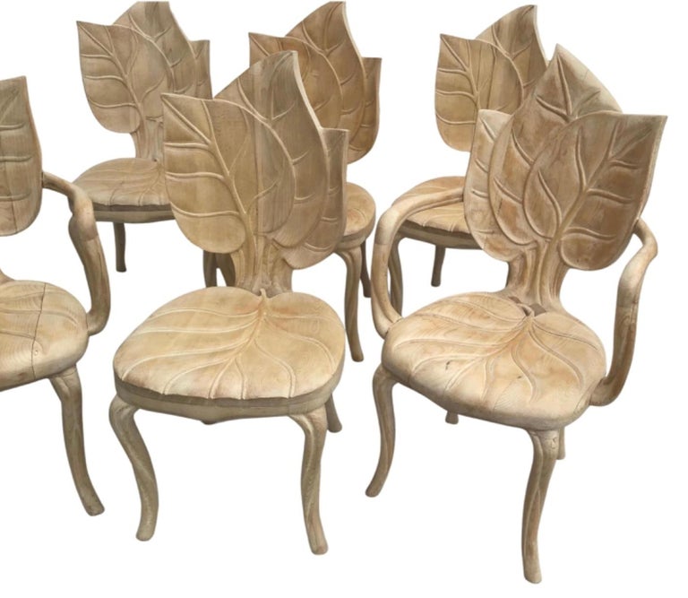 Set Of Six Bartolozzi and Maioli Carved Wooden Leaf Chairs For Sale at ...