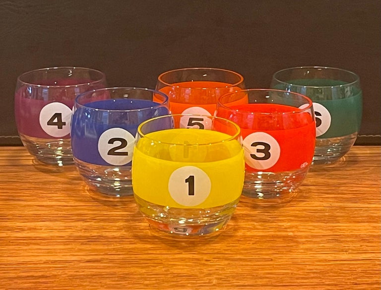 Set of Six Billiard / Pool Balls Roly Poly Cocktail Glasses by Cera at ...