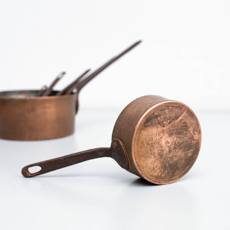 Set of Six Brass Pots, circa 1950 For Sale at 1stDibs