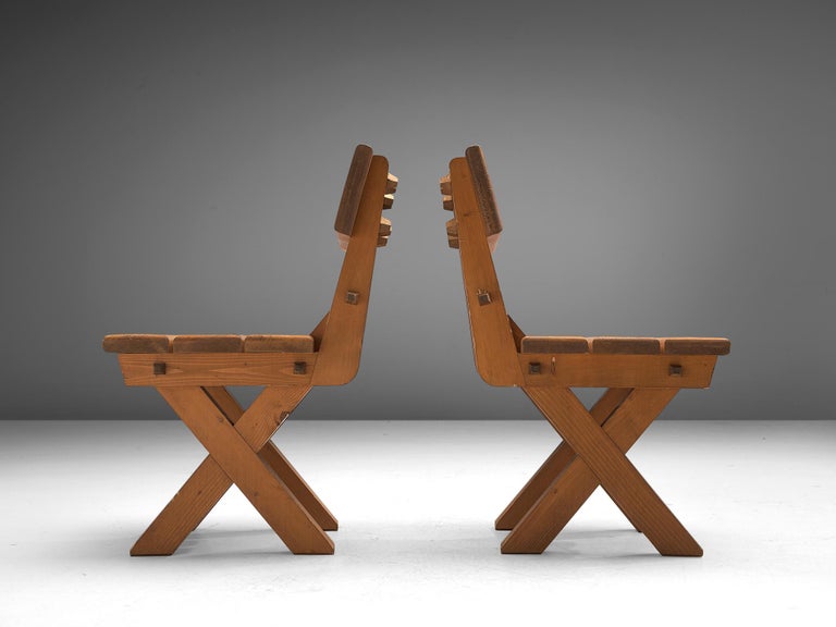 Set of Six Brutalist Chairs in Solid Pine For Sale at 1stDibs