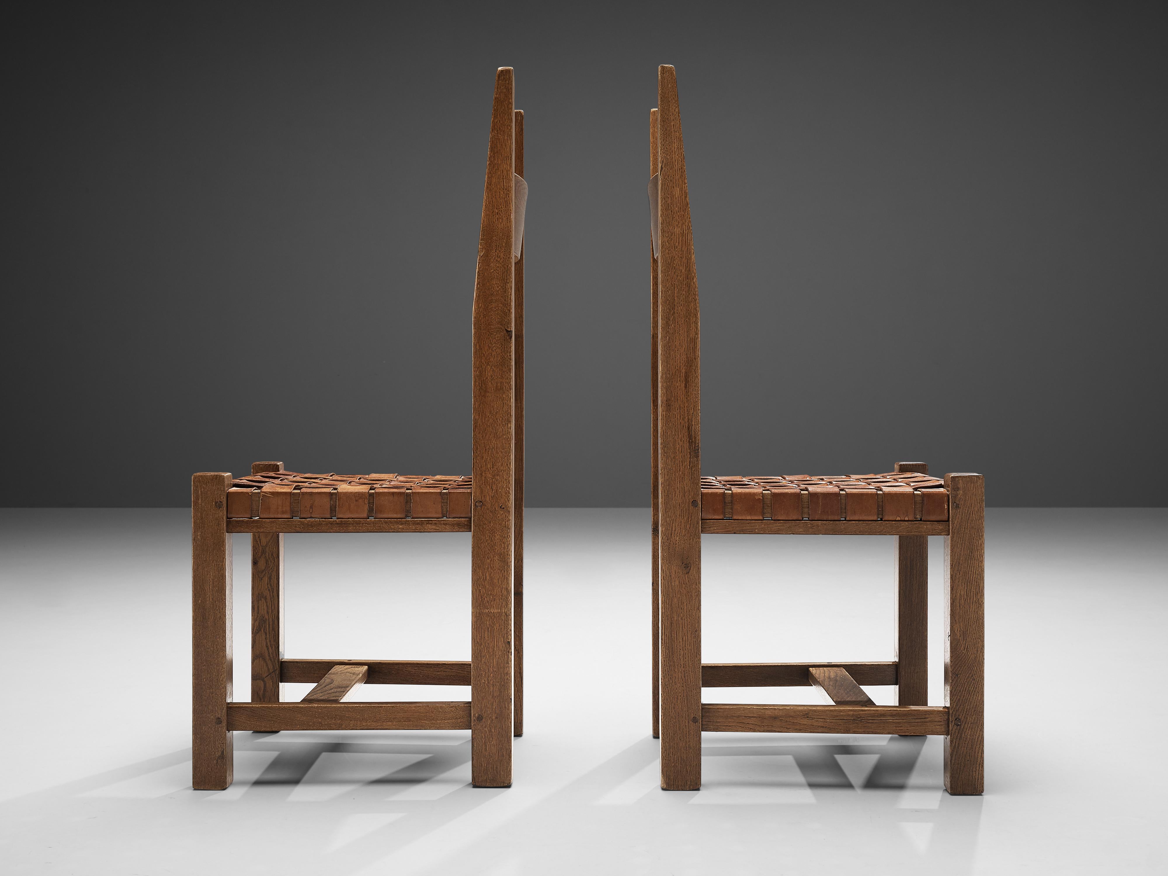 Set of Six Brutalist Dining Chairs with Leather Seat at 1stDibs