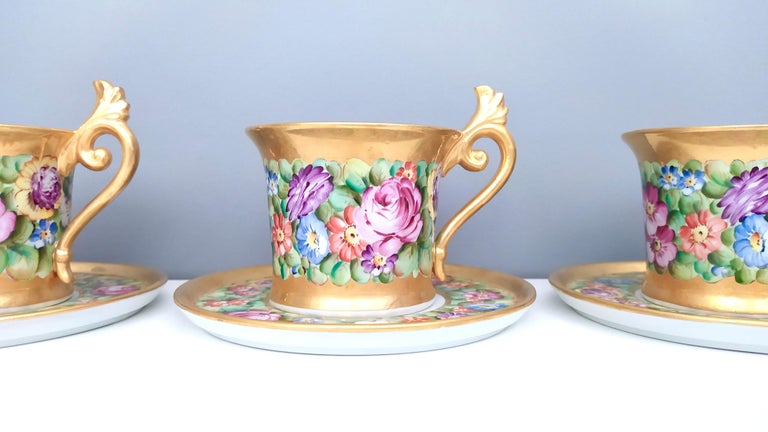 Set of Six Capodimonte Porcelain Tea /Coffee Cups with Floral Motifs ...