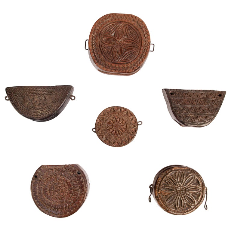 Set of Six Carved Wooden Sickle Holders from Nepal, Mid to Late 20th ...