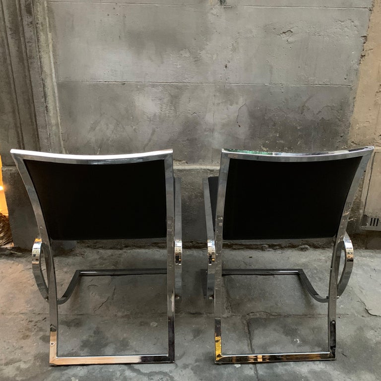 Set of Six Chairs Willy Rizzo Style, Steel Structure and Black Eco ...