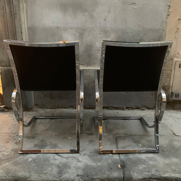Set of Six Chairs Willy Rizzo Style, Steel Structure and Black Eco ...