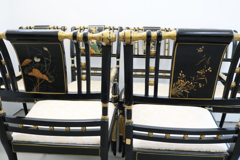 Set of Six Chinese Sanding Varnish Hand-Painted Chairs For Sale at ...