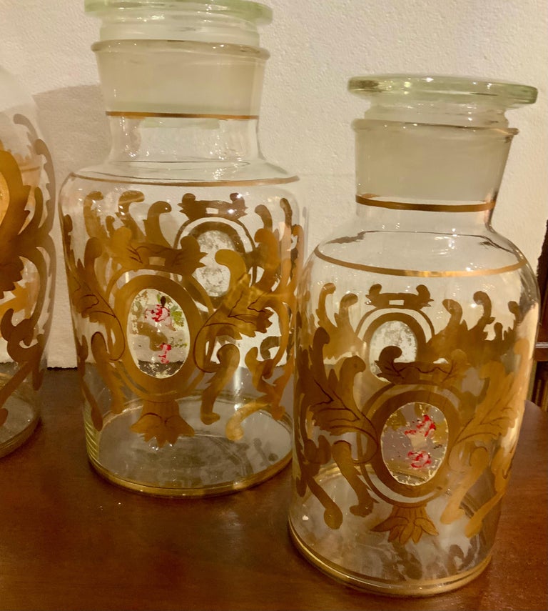 Set Of Six Clear Hand Blown Apothecary Jars With Tops For Sale At 1stdibs