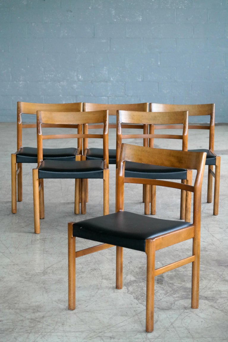 Set of Six Danish Midcentury Dining Chairs with Leather Seats by ...