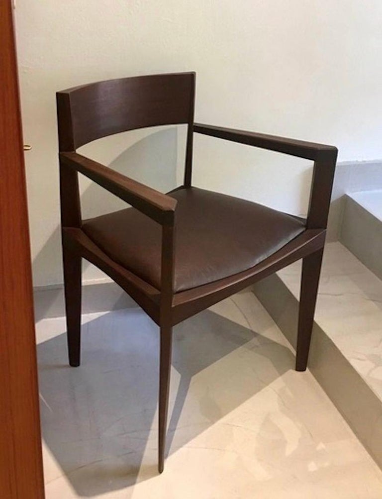 Set of Six Dark Brown Wood and Faux Leather Italian Dining Chairs For ...