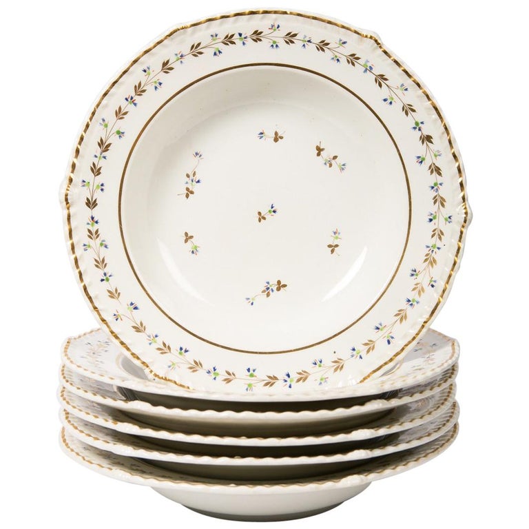 Set of Six Derby Sprig Decorated Soup Bowls at 1stDibs