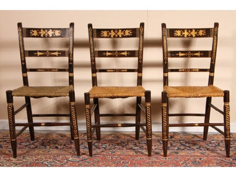 Set Of Six Early Faux Painted Rush Seat Chairs For Sale at 1stDibs
