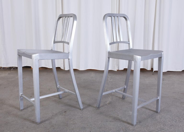 Set of Six Emeco Navy Counter Stools in Brushed Aluminum For Sale at ...