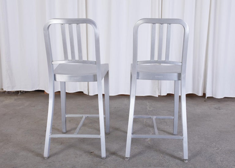 Set of Six Emeco Navy Counter Stools in Brushed Aluminum For Sale at ...