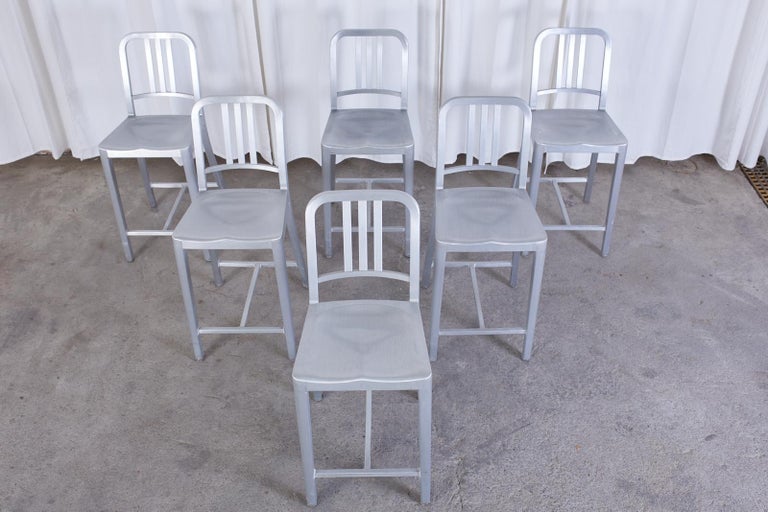 Set of Six Emeco Navy Counter Stools in Brushed Aluminum For Sale at ...