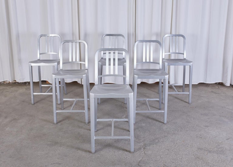 Set of Six Emeco Navy Counter Stools in Brushed Aluminum For Sale at ...