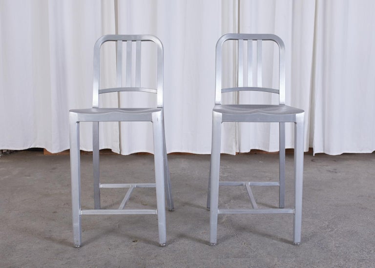 Set of Six Emeco Navy Counter Stools in Brushed Aluminum For Sale at ...