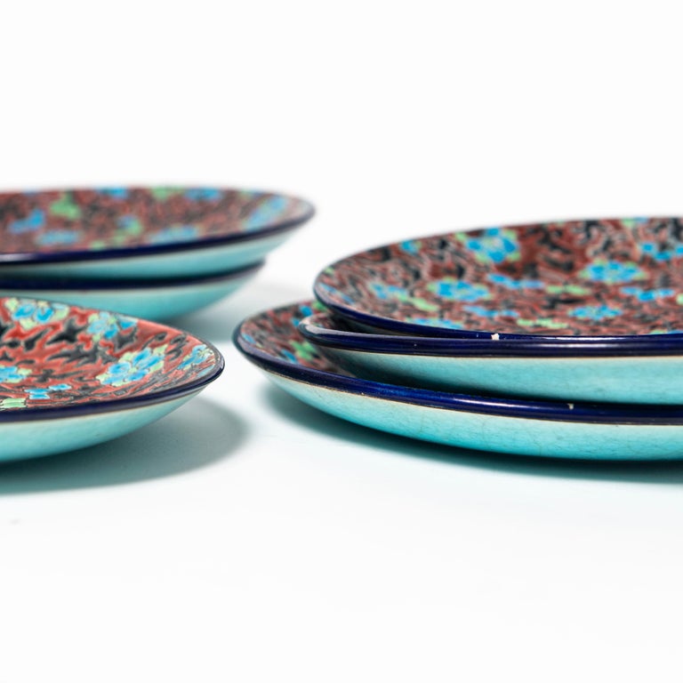 Set of Six Enamel Ceramic Dishes by Longwy, France, Mid-19th Century ...