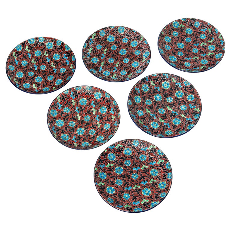 Set of Six Enamel Ceramic Dishes by Longwy, France, Mid-19th Century ...