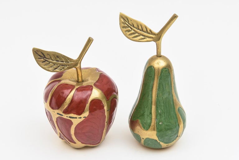 Enameled Brass Apple and Pear Object Sculptures Vintage Set Of SIx For ...