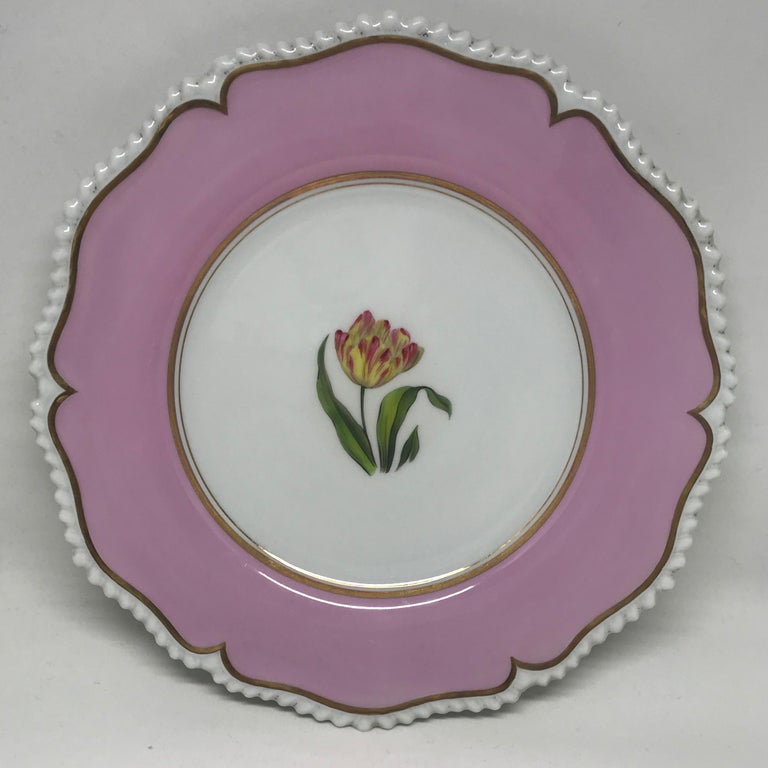 Set of Six Pink Floral Plates at 1stDibs