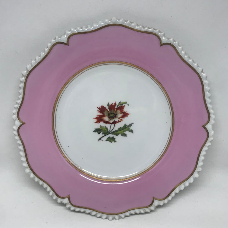 Set of Six Pink Floral Plates For Sale at 1stDibs