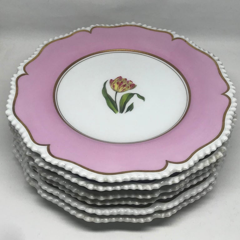 Set of Six Pink Floral Plates at 1stDibs