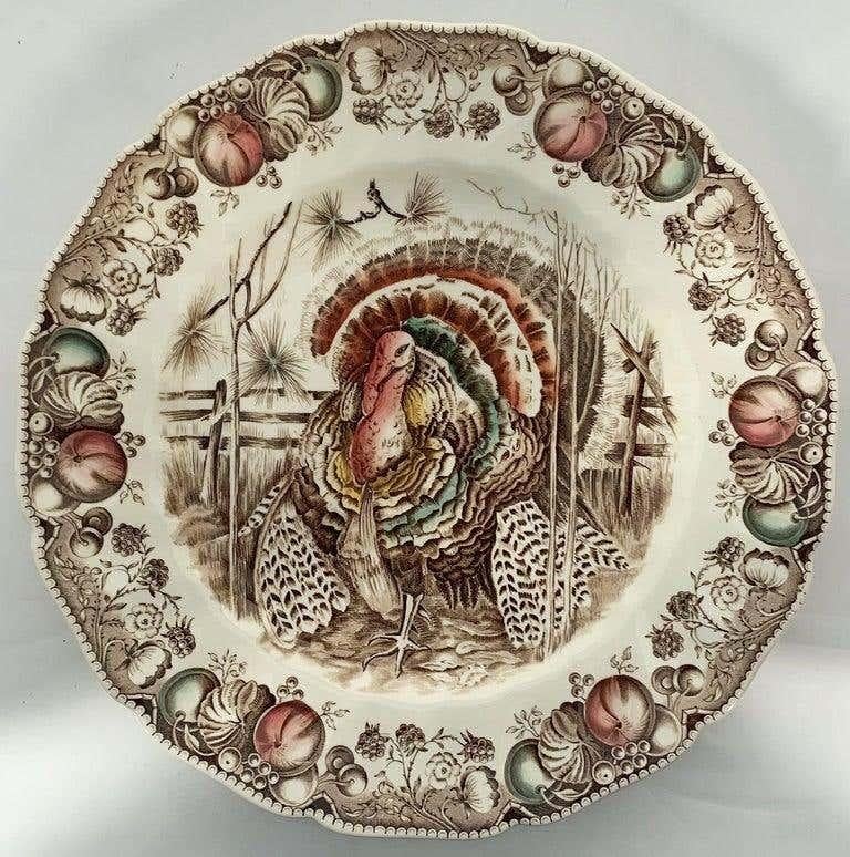 Set of Six English Transfer-Ware Turkey Plates, His Majesty by Johnson ...