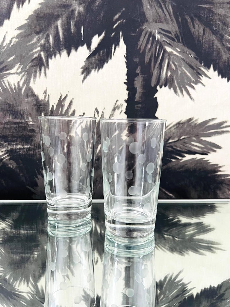 Set of Six Etched Polka Dot Barware Glasses, c. 1970's For Sale at 1stDibs