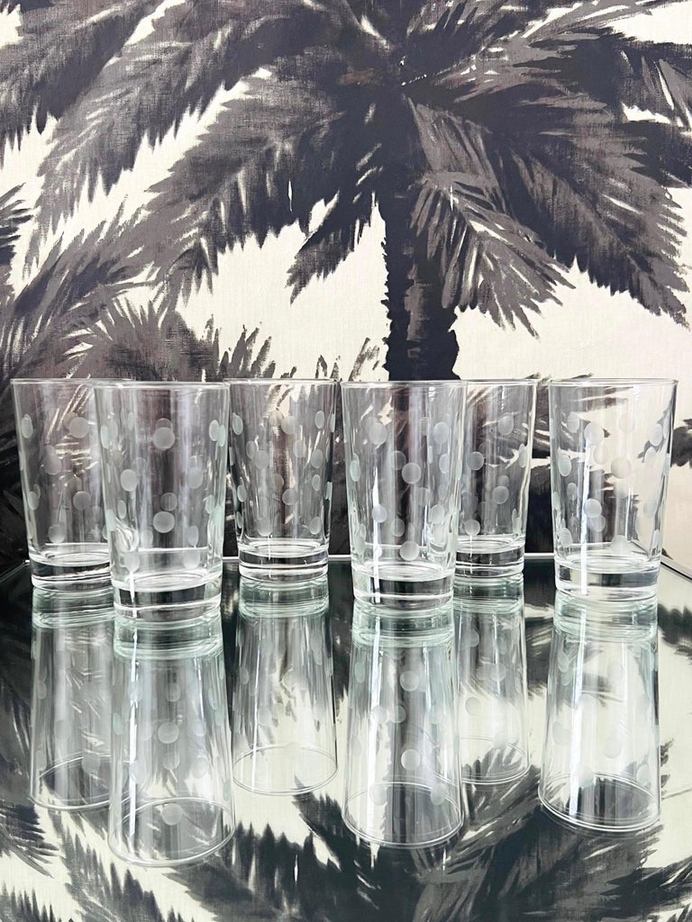 Set of Six Etched Polka Dot Barware Glasses, c. 1970's For Sale at 1stDibs
