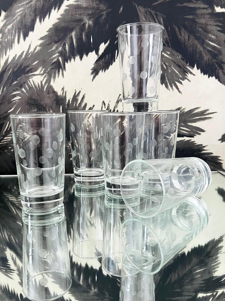 Set of Six Etched Polka Dot Barware Glasses, c. 1970's For Sale at 1stDibs