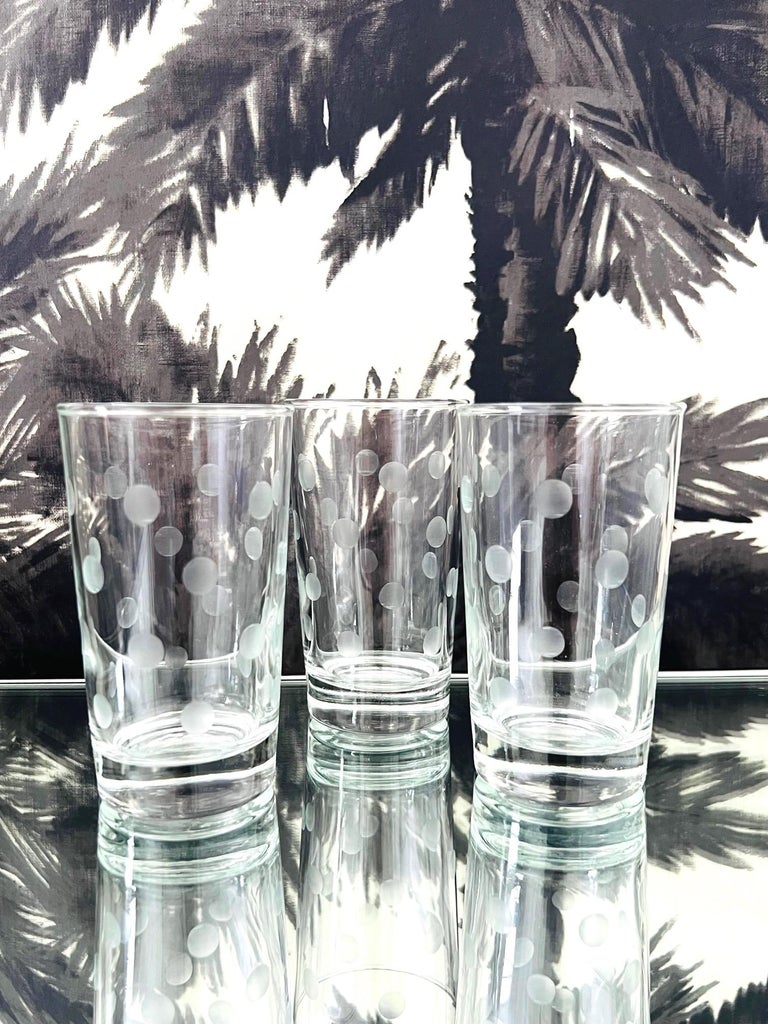 Set of Six Etched Polka Dot Barware Glasses, c. 1970's For Sale at 1stDibs