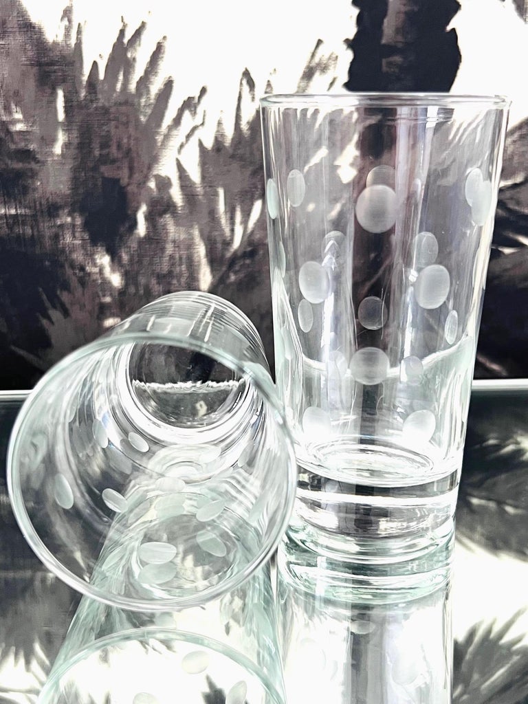 Set of Six Etched Polka Dot Barware Glasses, c. 1970's For Sale at 1stDibs