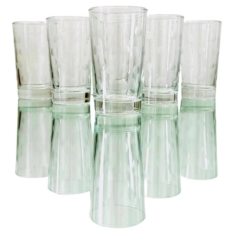 Set of Six Etched Polka Dot Barware Glasses, c. 1970's For Sale at 1stDibs