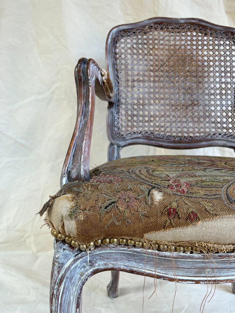 Set of six fauteuils in straw and tapestry. France 19th century For ...