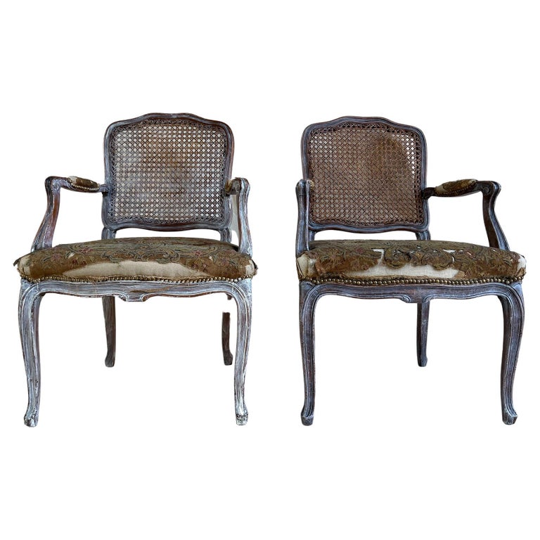 Set of six fauteuils in straw and tapestry. France 19th century For ...