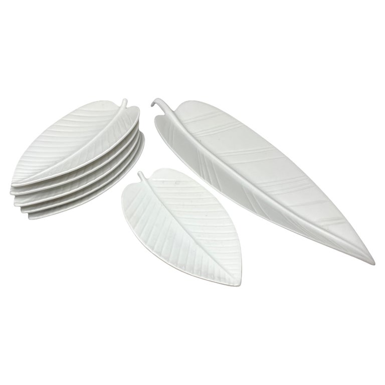 Set of Six Finger Food Bowls and a Serving Bowl, Shape as Leaf, Vintage ...