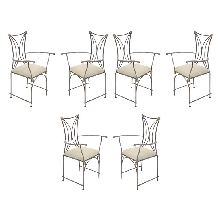 Set of Six French Art Deco Cartier Brass and Steel Arm Chairs For Sale ...