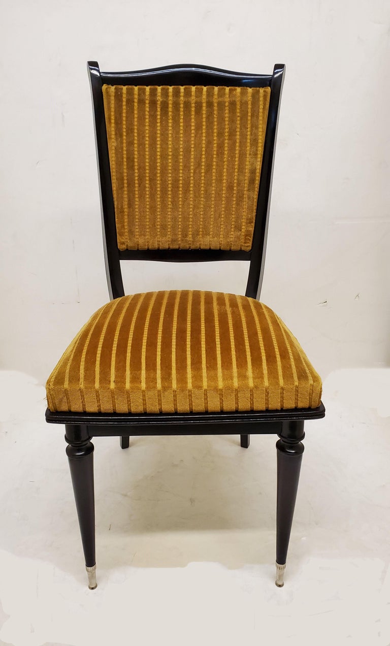 Set of six French ebonized dining chairs with nickeled sabots For Sale ...