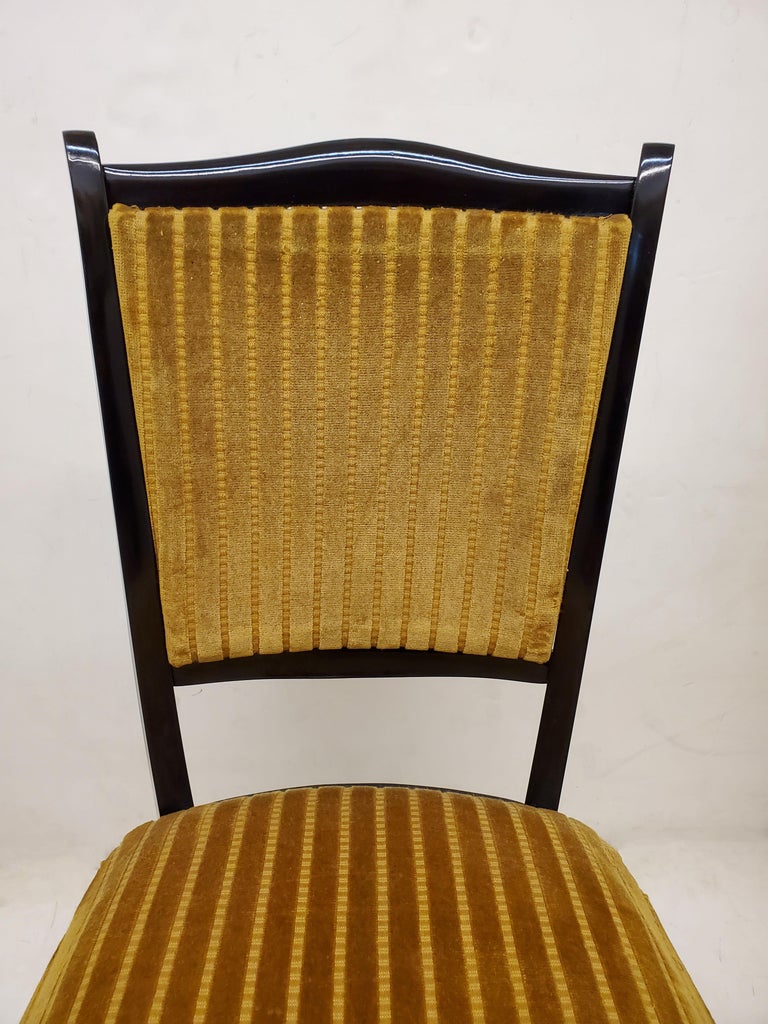 Set of six French ebonized dining chairs with nickeled sabots For Sale ...