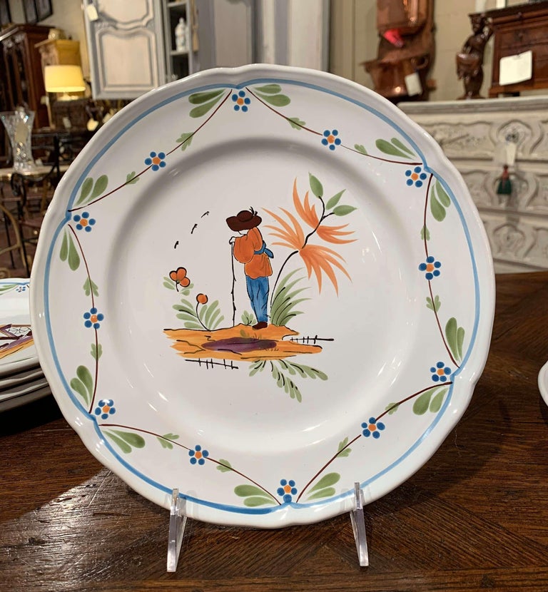 Set of Six French Hand Painted Ceramic Decorative Plates from Brittany ...