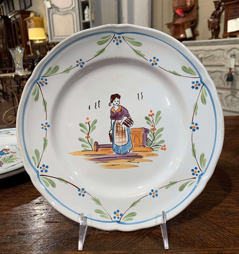 Set of Six French Hand Painted Ceramic Decorative Plates from Brittany ...